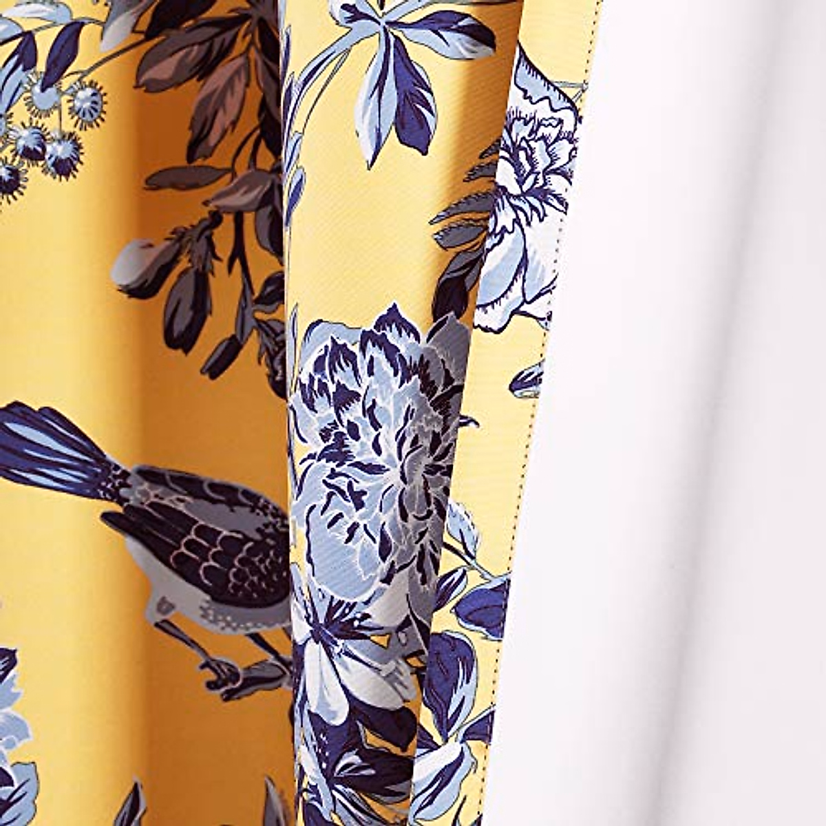 Lush Decor, Yellow and Blue Farmhouse Bird and Flower Insulated Grommet Blackout Window Curtain Panel Pair, 95'' x 38', 95 in x 38