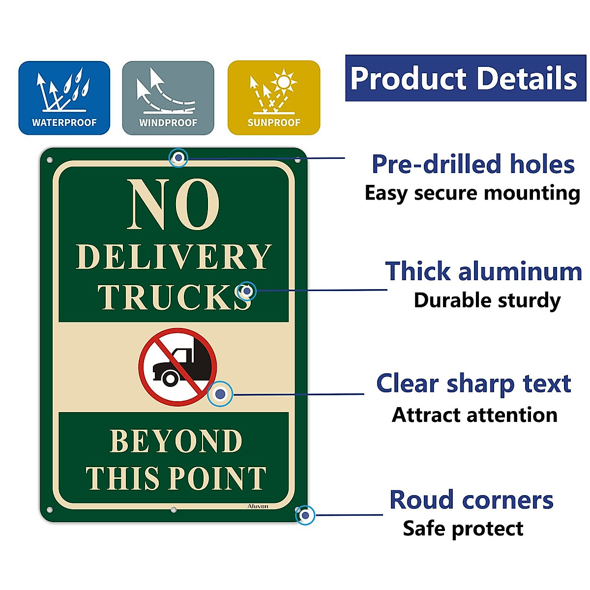 2 Pack No Delivery Trucks Beyond This Point Signs 10" x 14" No Trucks Warning Road Signs Metal Reflective Rust Free Aluminum UV Protected Waterproof Easy Mounting Outdoor Use