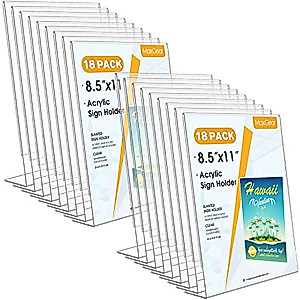 MaxGear Acrylic Sign Holder 8.5 X 11 inches Slant Back Sign Holder Clear Sign Display Holder Plastic Display Stands Table Sign Display Holder for Office, Home, Store, Restaurant - Vertical, 18 Pack