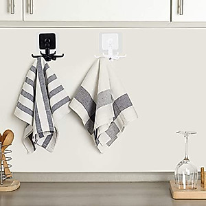 4 Pieces 360 Rotating Folding Hook Multi-purpose Hanging Utensil Holder Hook 180 Degrees Vertical Flip Self-Adhesive Hook Utensil Rack with 6 Hooks for Kitchen Bathroom Cabinet Towel (Black, White)