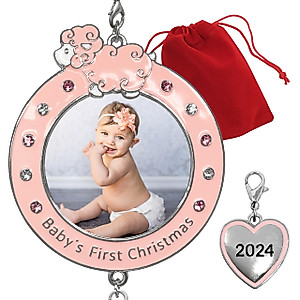 BANBERRY DESIGNS Baby Girl's First Christmas - 2024 Photo Ornament - Dated Xmas Picture Decoration for Newborn Daughter - Baby's 1st Keepsake - Gift/Storage Bag Included