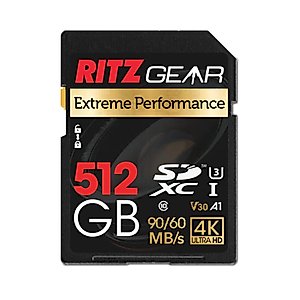 Ritz Gear 512GB High-Speed SDXC UHS-I SD Card, C10, U3, V30, Full-HD & 4K Memory Card