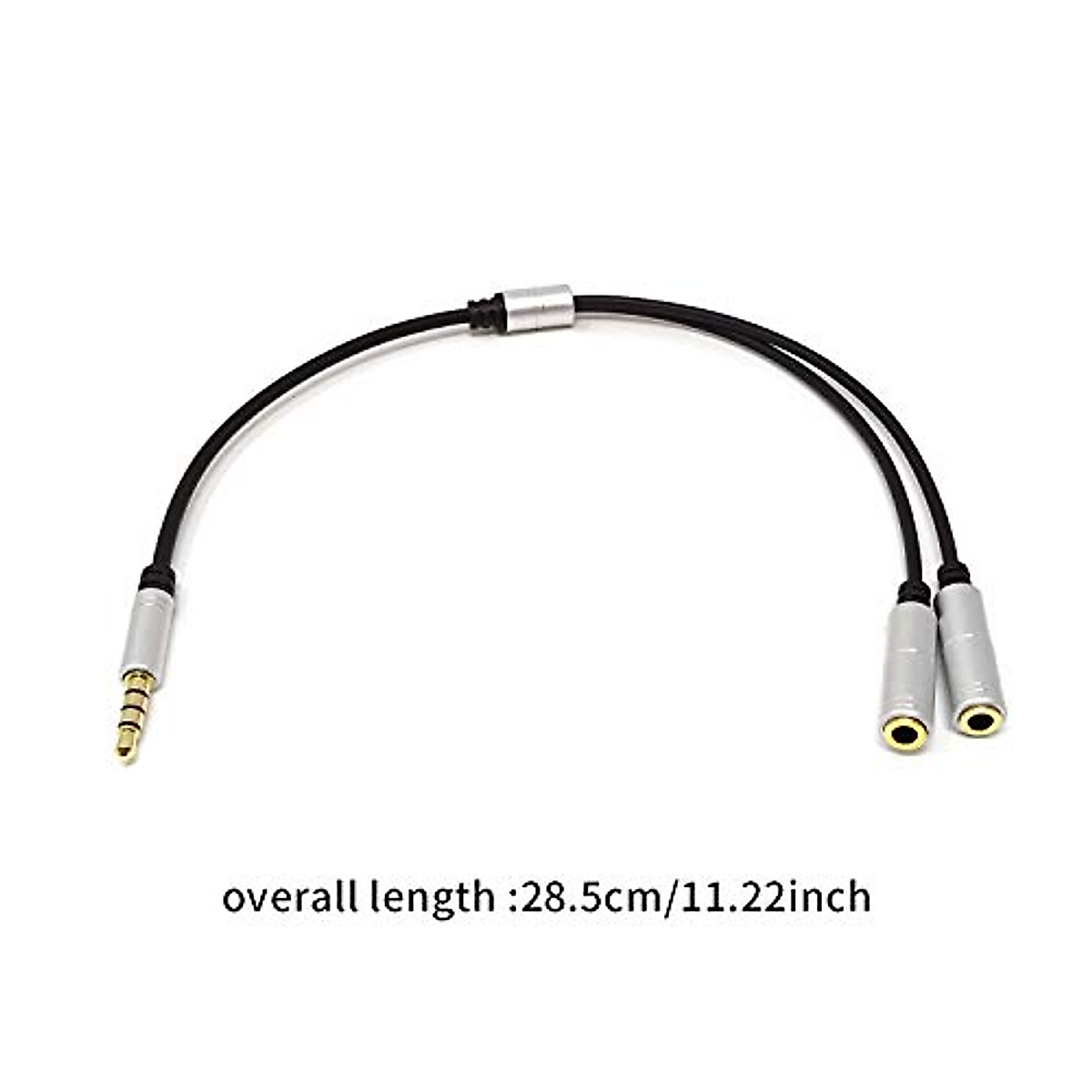 yueton Headset Adapter Y Splitter Extension Cable 3.5mm Stereo Male to 2 Port 3.5mm Female with Separate Mic and Audio Headphone Mutual Convertors for Gaming Headset,PS4, Xbox One,Notebook (Silver)