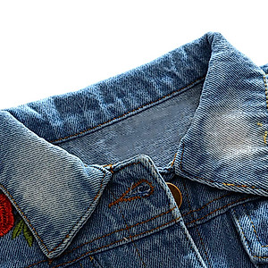 Top and Top Baby Girls Denim Jacket Rose Flower Embroidery Toddler Ripped Denim Coat For Kids (80/9-12 Months), Blue