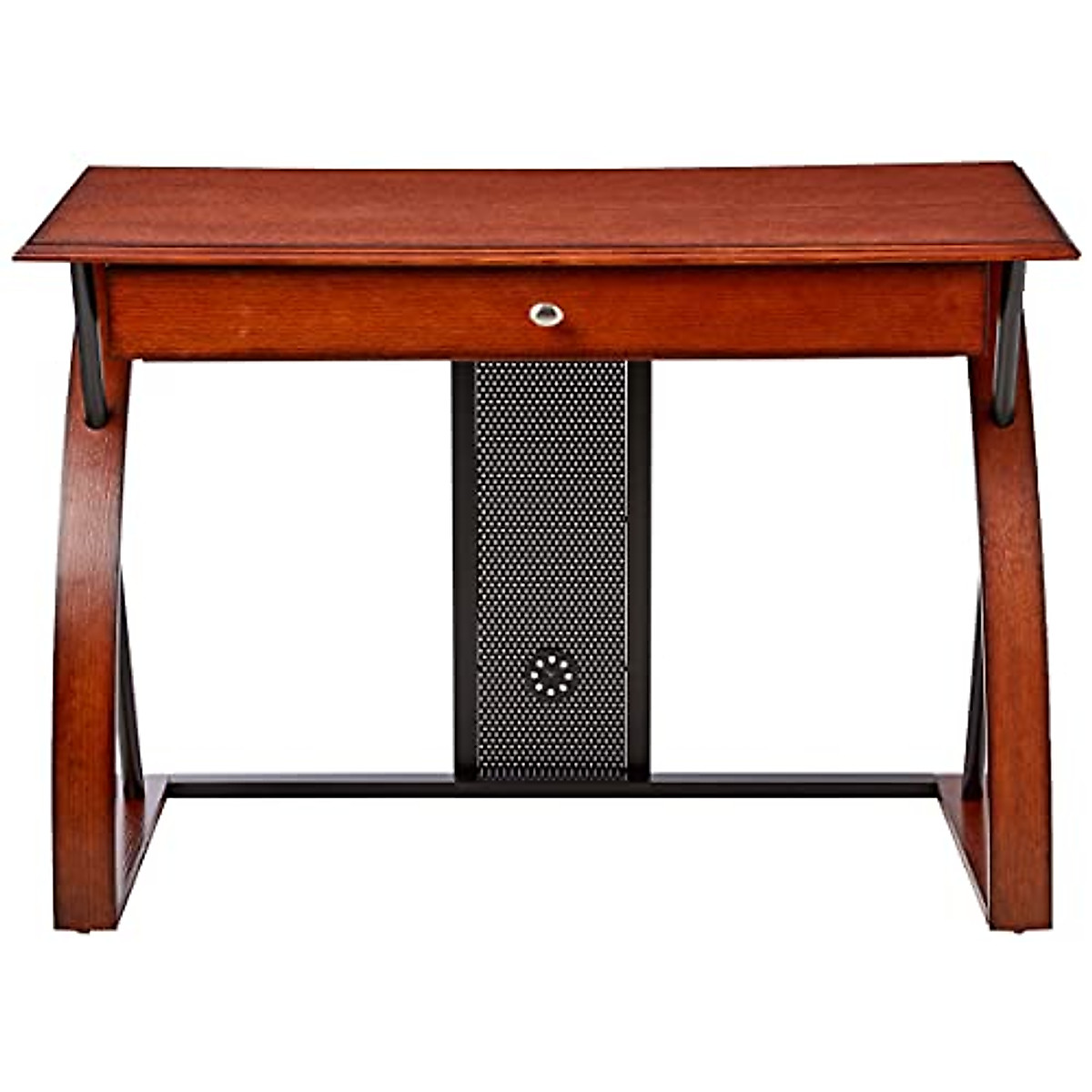 OSP Home Furnishings Aurora Computer Desk with Pull-Out Keyboard Tray, Medium Oak Finish and Black Accents