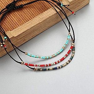 Suyi Seed Bead String Bracelet 6Pcs Friendship Bracelet Adjustable Braid Handmade Strand Bracelet Gifts for Women Set1