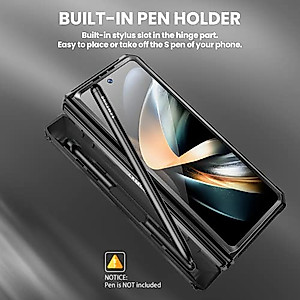Maxdara Galaxy Z Fold 4 Case - S Pen Holder, Kickstand, Hinge Protection & Built-in Screen Protector (Black)