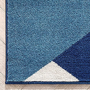 Well Woven Good Vibes Nora Blue Modern Geometric Stripes and Boxes 5'3" x 7'3" 3D Texture Area Rug, 5 ft 3 in x 7 ft 3