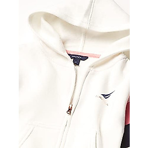 Nautica Girls' Logo Sweatshirt, Fleece Hoodie with Full-Zip Front & Pockets, Marshmallow Block, 16