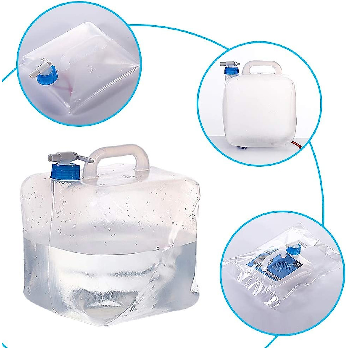 OMYOPY 2 Pack Collapsible Camping Water Container Carrier with Spigot, 5.3 Gallon Portable Foldable Water Storage Cube Jug Canteen Tank for Outdoor Sports Camping Hiking Emergency