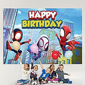 Spider Hero Party Background Spider Friends Children’s Birthday Party Photo Backdrop Background Baby Shower Photography Banner Decoration, 5 x 3 FT