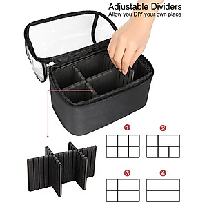 Makeup Brush Case Makeup Brush Organizer Bag Travel Stand-up Makeup Cup Professional Cosmetic Bags Artist Storage Bag with Adjustable Dividers Flip-Top Makeup Brush Holder (Black)