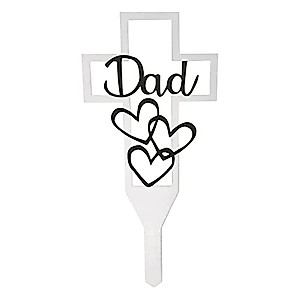 Cemetery Memorial Cross Stake, Metal Cross Pile Garden Yard Signs Grave Marker Memorial Plaque Stakes for Dad/Mom Deceased Relatives, Outdoor Easter Decoration Wall Decor Lawn Stake (Dad White)…