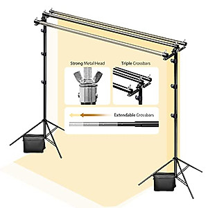 Julius Studio 10 x 9.6 feet (W x H) Triple Crossbar Backdrop Stand, 3 Cross Bars Easy Length Adjustable Background Support System Kit for Photography, Video, Party, Event, JSAG667