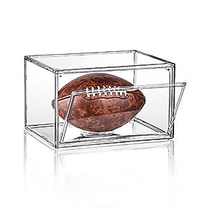 Football Display Case Full Size, Clear Acrylic Football Case Display Case with Magnetic Door and UV Protection, Professional Grade Stackable Football Display Box - 1 Pack