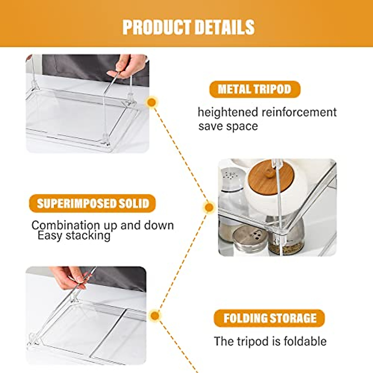 2 Tier Bathroom Countertop Organizer, Folding Stackable Clear Counter Standing Rack Cosmetic Holder Bathroom Counter Shelf Bathroom Trays for Counter Vanity Organizers and Storage Countertop Organizer