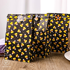 JOHOUSE 54PCS Party Favor Bags, Halloween Treat Bags Candy Corn Goodie Bags with Stickers Trick or Treat Bags for Kids Halloween Party Supplies 4.7" x 3.1" x 8.7"