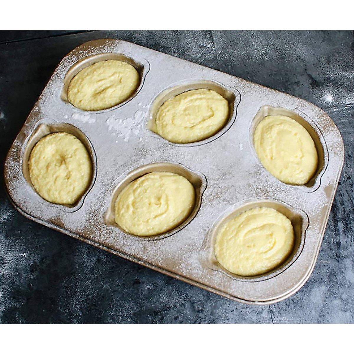 TOPZEA 2 Pack Muffin Pan, 6-Cup Non Stick Muffin Pan Lemon Shaped Baking Mold Cake Mold Cupcake Pan for Oven, Quick Release Bakeware for Pudding, Dessert, Mousse, Gold