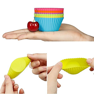 Silicone Cupcake Baking Cups, Reusable Muffin Cup Liners, 2.75 OZ Cup Cake Molds Set Non Stick Cupcake Wrappers Cupcake Holder Cupcake Liners 12 Pack 6 Rainbow