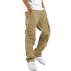 LYRXXX Men's Casual Cargo Pants Hiking Pants Workout Joggers Sweatpants for Men,Light Khaki,M