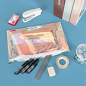 besharppin Holographic Cosmetic Bags, 3pcs Iridescent Makeup Pouches with Zipper for Home Office Purse Diaper Bag