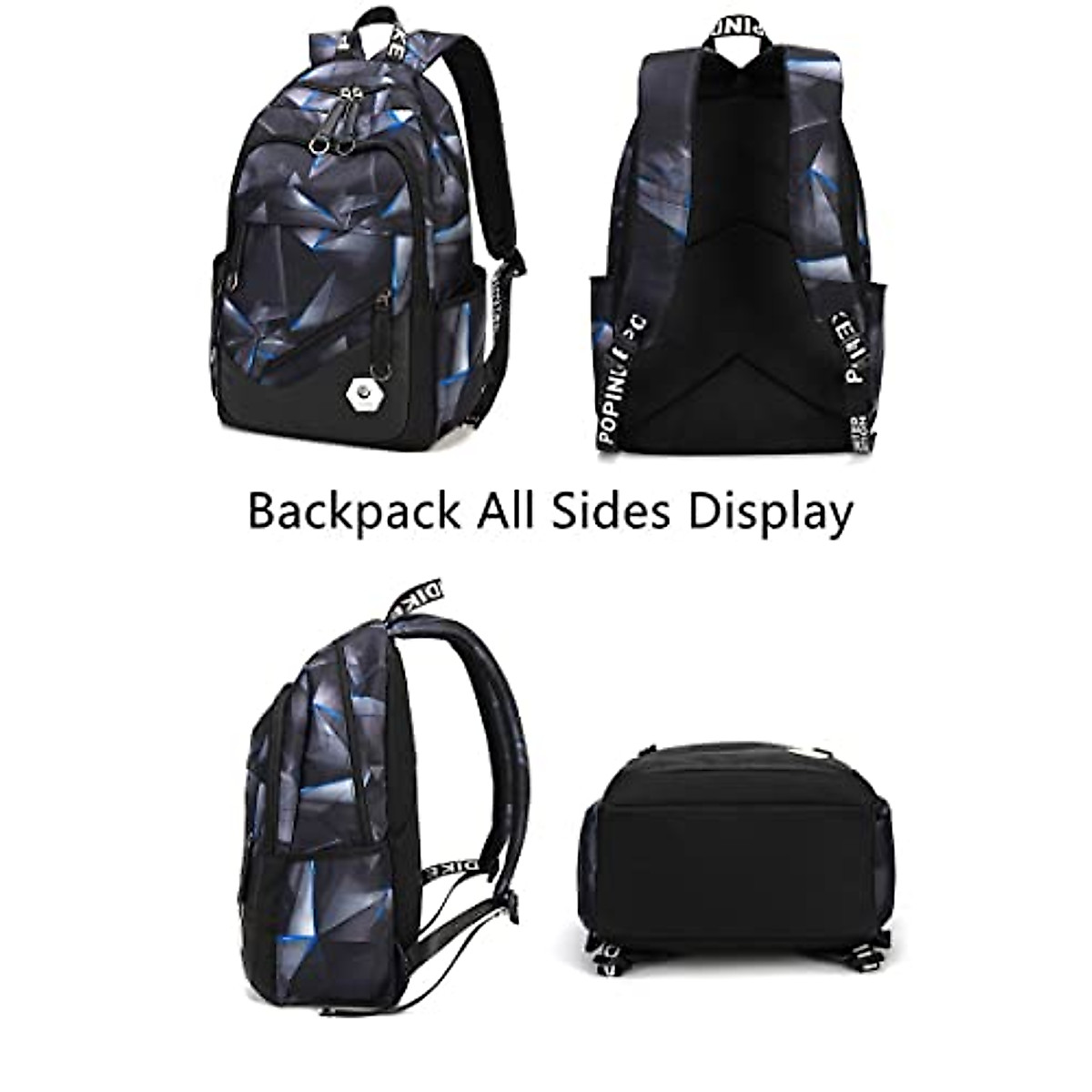 ETAISHOW Geometric-Print Boys Backpack for Elementary Middle School Kids Bookbag School Bag for Teens Black Blue