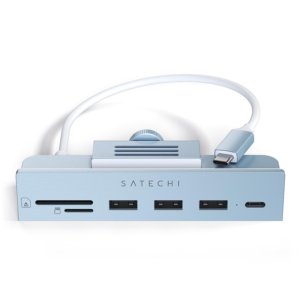 Satechi Clamp Hub USB-C – USB-C Data Port, USB-A 3.0 Data Ports, Micro/SD Card Reader – for Apple Studio Display and 24-inch iMac M1 2021. Not Compatible with 2020 and Earlier iMac Models (Blue)