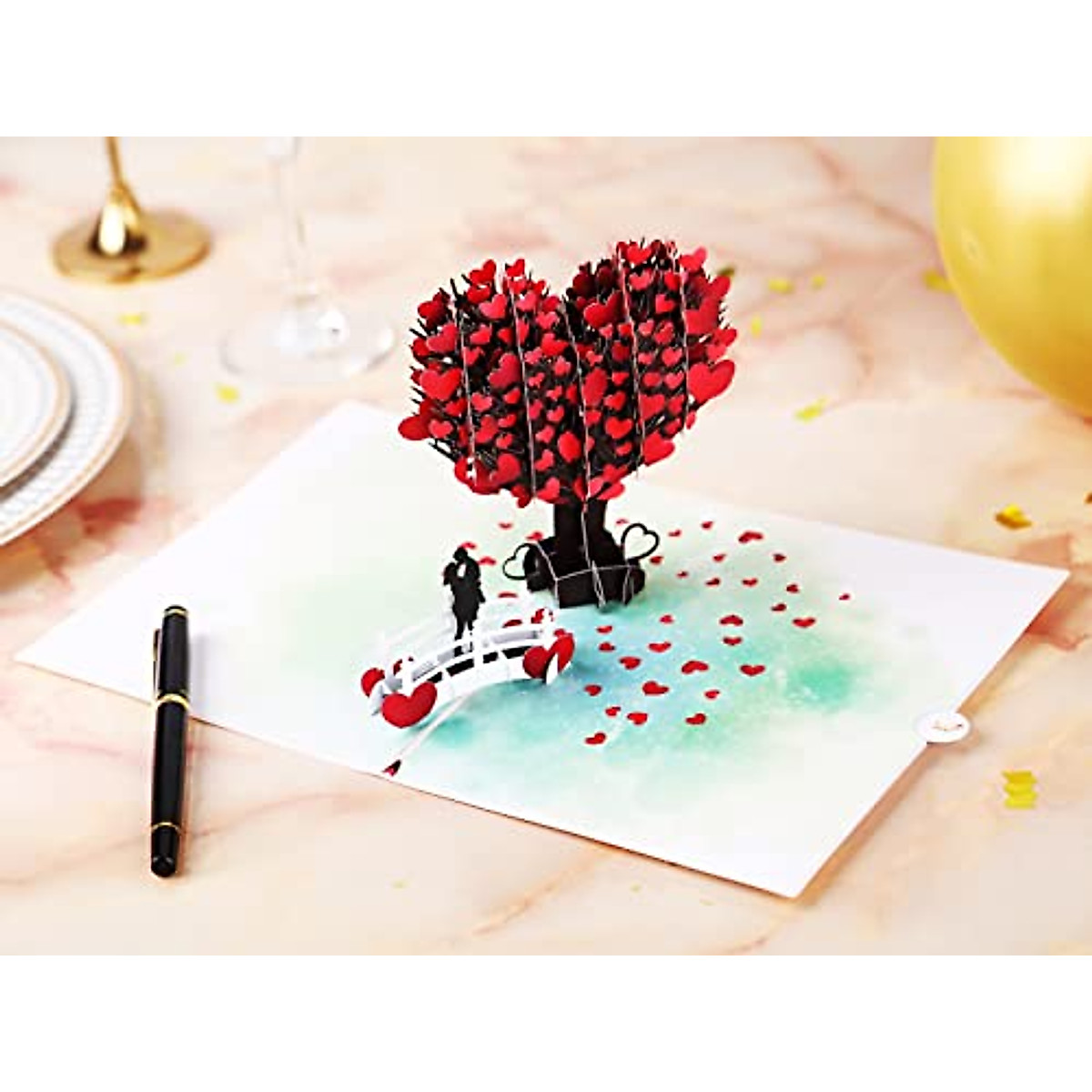 Liif Love Tree Couple Valentines Day 3D Greeting Pop Up Card, Happy Anniversary, Wedding, Mother's Day, Engagement, Birthday| For Wife, Husband, Parents, Couple, Girlfriend, Her | With Message Note & Envelop | Large Size 8 x 6 inch