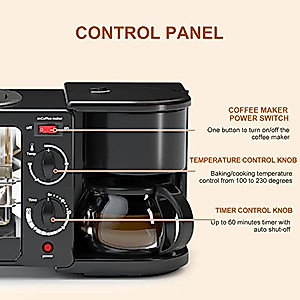 Breakfast Station, Toaster with Frying Pan, Portable Oven Breakfast Maker with Coffee Machine, Non Stick Die Cast Grill/Griddle for Bread Egg Sandwich Bacon Sausages