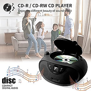 hPlay Gummy GC04 Portable CD Player Boombox with Digital Tunning AM FM Stereo Radio Kids CD Player LCD Display, Front Aux-in Port and Headphone Jack, Supported AC or Battery Powered- Black