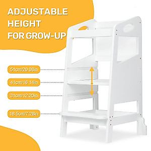 Wooden Toddler Tower for Learning,GAOMON Toddler Step Stool for Bathroom Sink&Kitchen Counter,Toddler Tower with Anti-tip Feet,Kitchen Little Helper Stool for Children,White