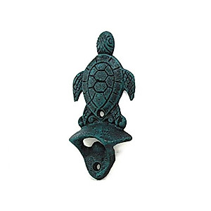 Hampton Nautical Seaworn Blue Cast Iron Wall Mounted Sea Turtle 6" Bottle Opener