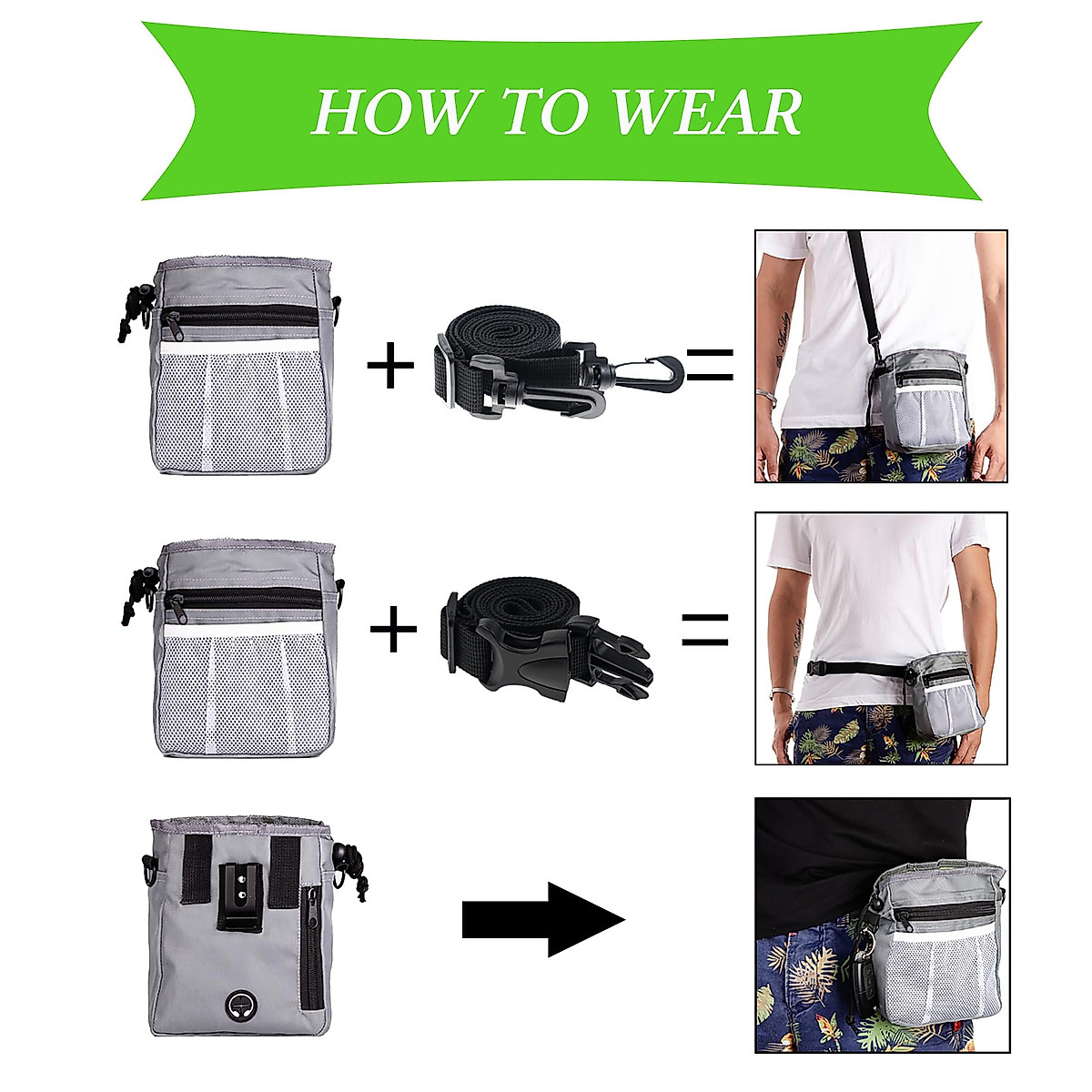 STMK Dog Treat Pouch Dog Clicker Training Kit, Dog Training Treat Pouch Dog Clicker for Training, 3 Ways to Wear Easily Carries Treat Pouches for Pet Training (Grey)