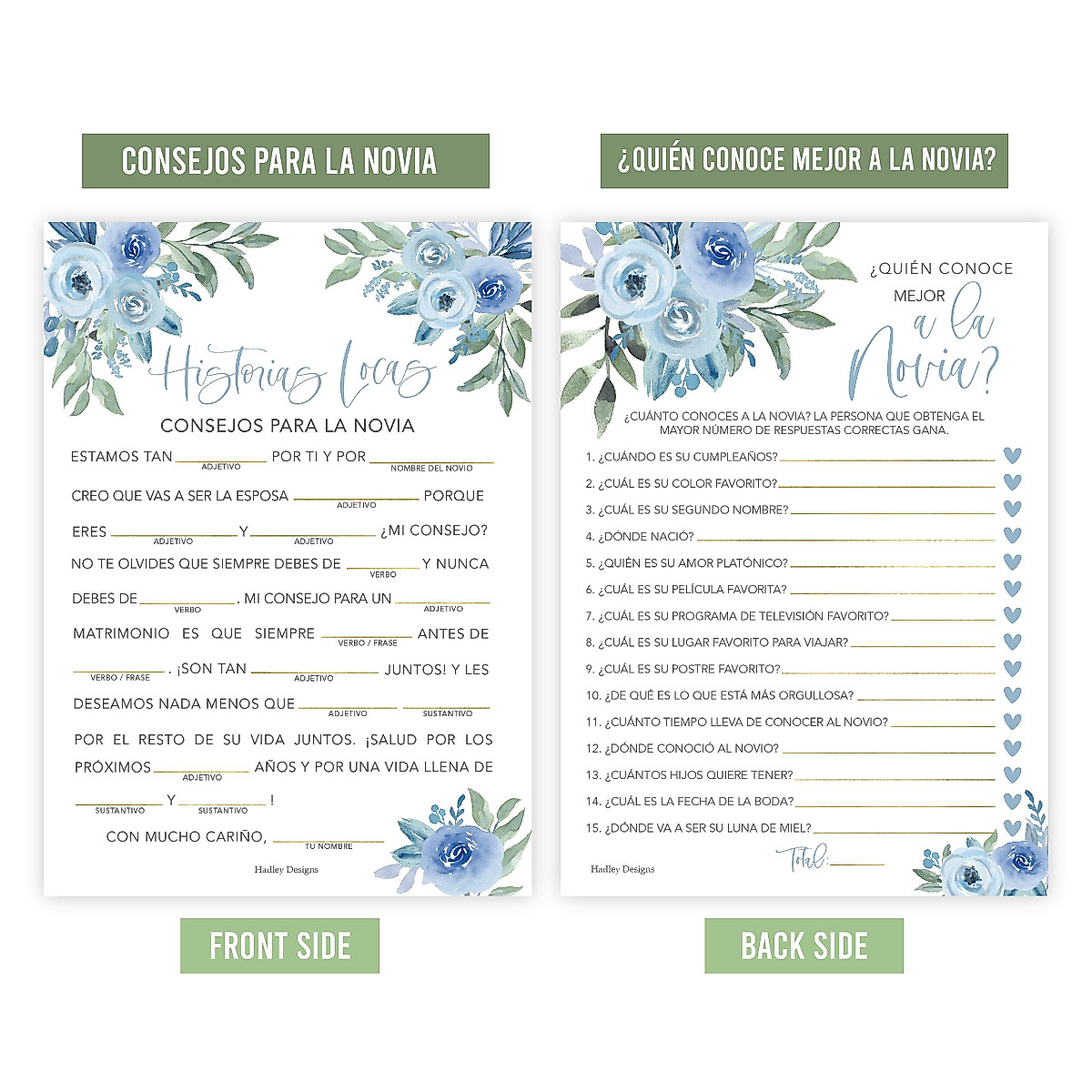 Dusty Blue Spanish Bridal Shower Games 20 Guests - Juegos Para Despedida De Soltera En Español, Wedding Shower Games, Bridal Shower Bingo In Spanish, Popular Bridal Shower Games Spanish Edition