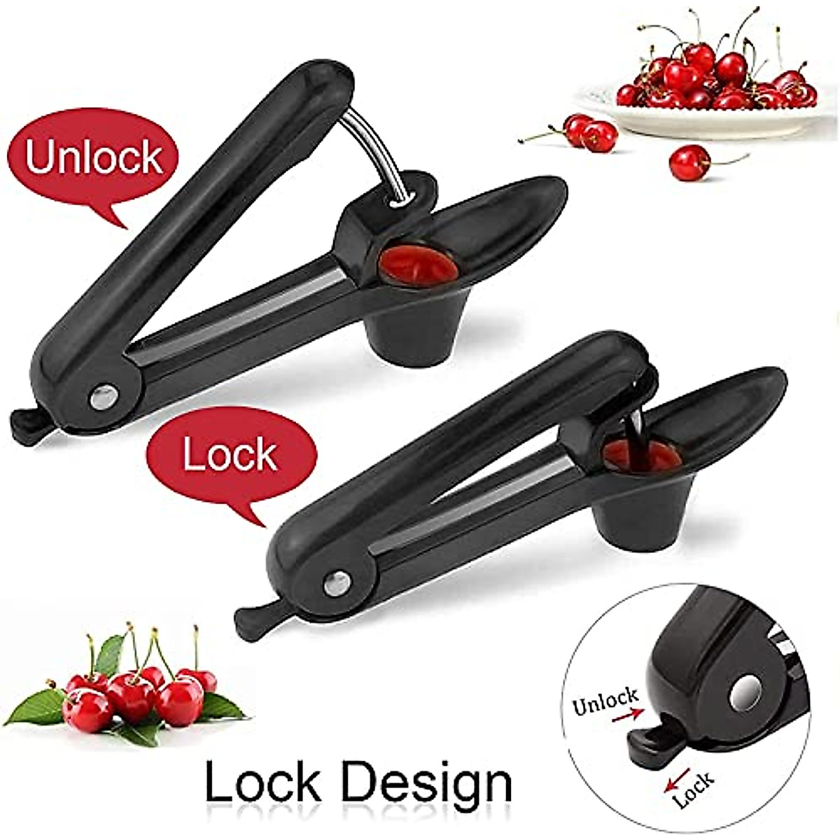 Cherry Pitter,Cherry Seed Remover Olives Pitter Tool, Cherries Corer Pitter Tool with Space-Saving Lock Design,Multi-Function Fruit Pit Remover for Making Cherry Jam ( Stainless Steel / Heavy-Duty)