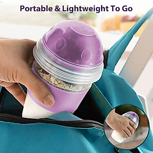 Freshmage® Yogurt Parfait Cups with Lids, 2 Pack 20 oz Reusable Overnight Oats Containers with Lids, Topping Compartment & Spoon to Go for Breakfast Meal Prep, Portable & Lightweight (Purple&Pink)