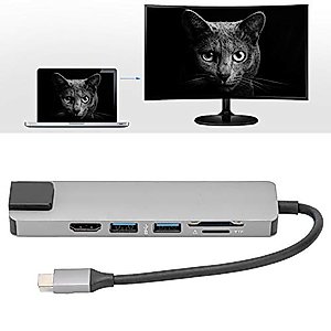 HUB Multifunction USB 3.0 Type‑C HDMI RJ45 Display Adapter Gray Compatible with OS X/Windows for Office and Entertainment