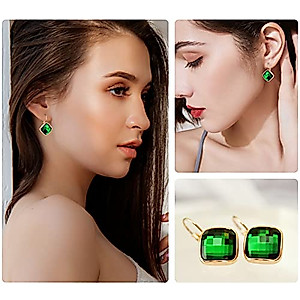 VONSSY Crystal Drop Dangle Earrings | Created Gemstones Leverback Hoop Earrings | Platinum/Rose Gold Hanging Zircon Hypoallergenic Earrings | Jewelry Gift for Women Mother Wife Daughter (Green)