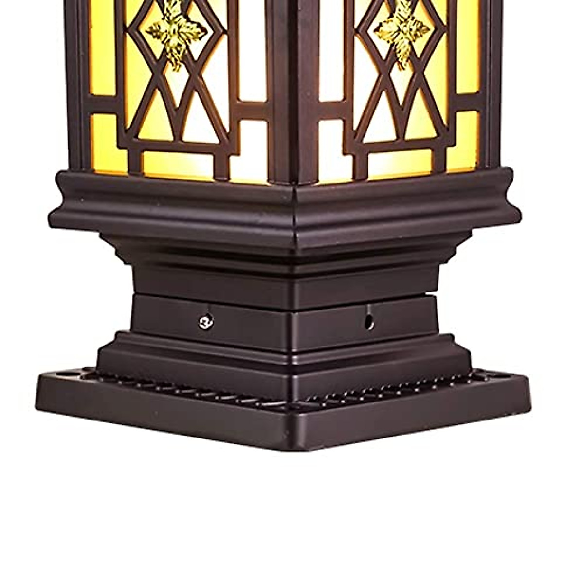 MODEBHD Column Lamp Brown Chinese Retro Rustproof Aluminum Metal Exterior Lamp Vintage Square Outdoor IP44 Waterproof Post Light Fixtures E27 Garden Wall Patio Pillar Lamp Stigma Light