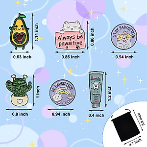 18 Pieces Positive Enamel Pins Set Cute Enamel Lapel Pins Inspirational Cartoon Brooch Pin Badges Butterfly Cat Cactus Enamel Pins with Storage Bag for Women Jeans Backpacks Jackets Hats Decor