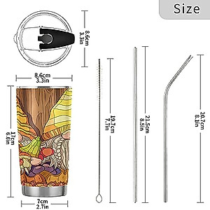 Happy Fall Gnome Dwarf Travel Mug Insulated Tumbler with Lid and Straw Pumpkin Mushroom Stainless Steel Vacuum Double Walled Drinking Cup Keeps Drinks Cold & Hot Water Bottle for Travel Coffee Home