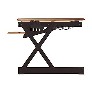 Rocelco 32" Height Adjustable Standing Desk Converter - Sit Stand Computer Workstation Riser - Dual Monitor Retractable Keyboard Tray Gas Spring Assist - Teak Wood Grain (R EADRT)