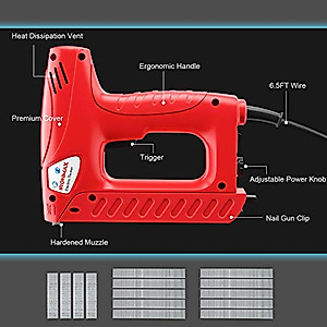 Goplus Electric Brad Nailer, Multi-Tacker Staple Nail Gun for Upholstery and Home Improvement, Includes 800pcs Staples and 200pcs Nails