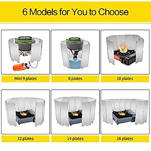 10/12/14/16 Plates Stove Windscreen, Aluminum Stove Windshield with Drawstring Bag, for Camping, Butane Stoves(10 Plates)
