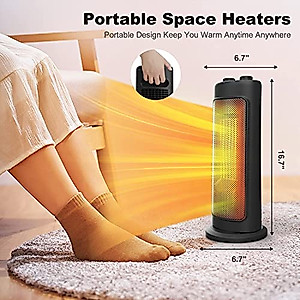 Waoveow Space Heaters Indoor Use Electric, 16Inches 1500W-Ceramic Tower Heater, Fast Heating, Wide Oscillation, Adjustable Thermostat, Over-heating & Tip-over Protection Quiet Safety Office Bedroom