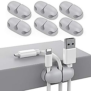 Delidigi 6 Pack Cord Holder Clips for Desk, Strong Adhesive Wire Cable Organizer Keeper for Organizing USB Charging Cable Home Office and Car (Grey)