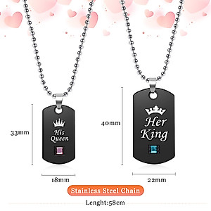 6 Piece Her King His Queen Necklace Bracelet Couple Necklace Bracelet Keychain Set for Valentines Jewelry Gift