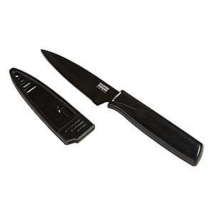 Kuhn Rikon Colori Non-Stick Straight Paring Knife with Safety Sheath, 4 inch/10.16 cm Blade, Licorice