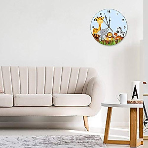 yyone Decorative Wall Clock Blue Cute Jungle Baby Animals Wall Clock Round Silent Non Ticking for Office,Kitchen,Bedroom,Living Room 12 Inches