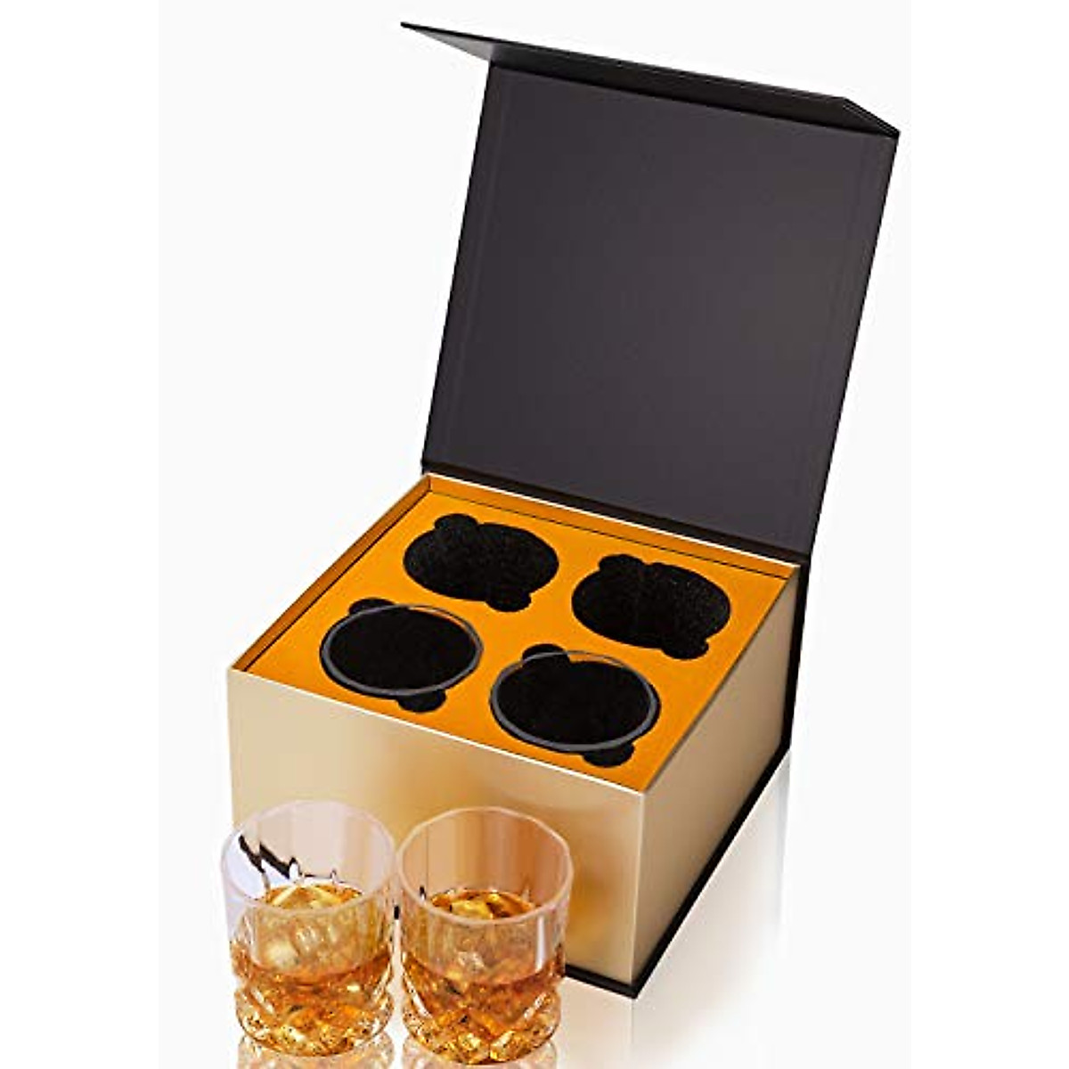 KANARS Old Fashioned Whiskey Glasses with Luxury Box - 10 Oz Rocks Barware For Scotch, Bourbon, Liquor and Cocktail Drinks - Set of 4
